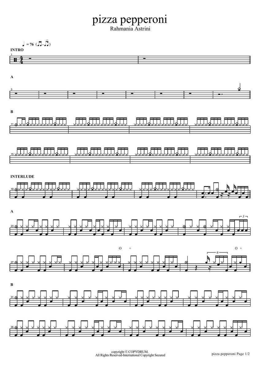 Pizza Pepperoni - Rahmania Astrini - Full Drum Transcription / Drum Sh ...