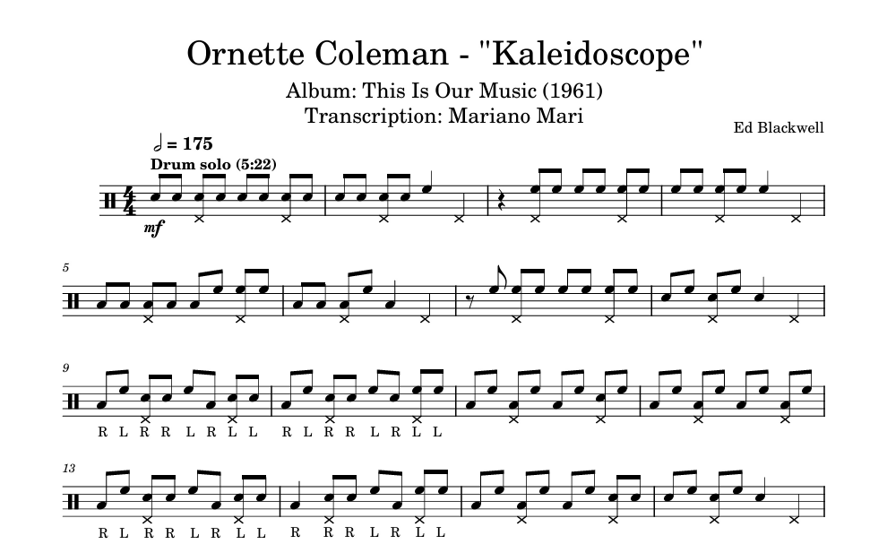 Kaleidoscope - Ornette Coleman - Selection Drum Transcription / Drum S ...