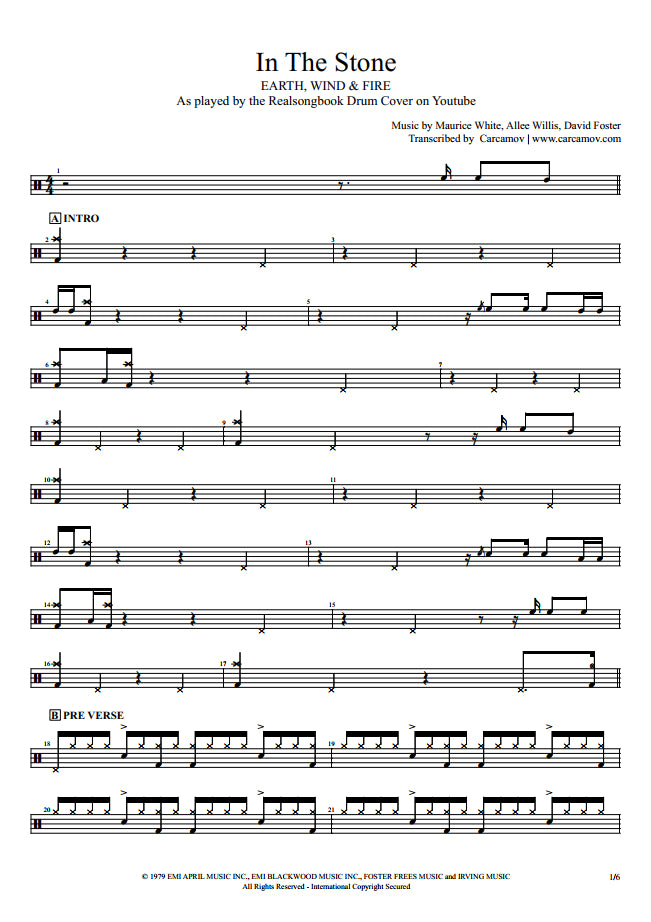 In the Stone - Earth, Wind & Fire - Drum Sheet Music - Realsongbook ...