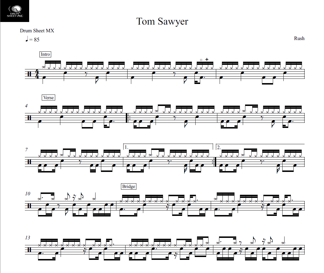 Tom Sawyer - Rush - Drum Sheet Music - Drum Sheet MX – DrumSetSheetMusic