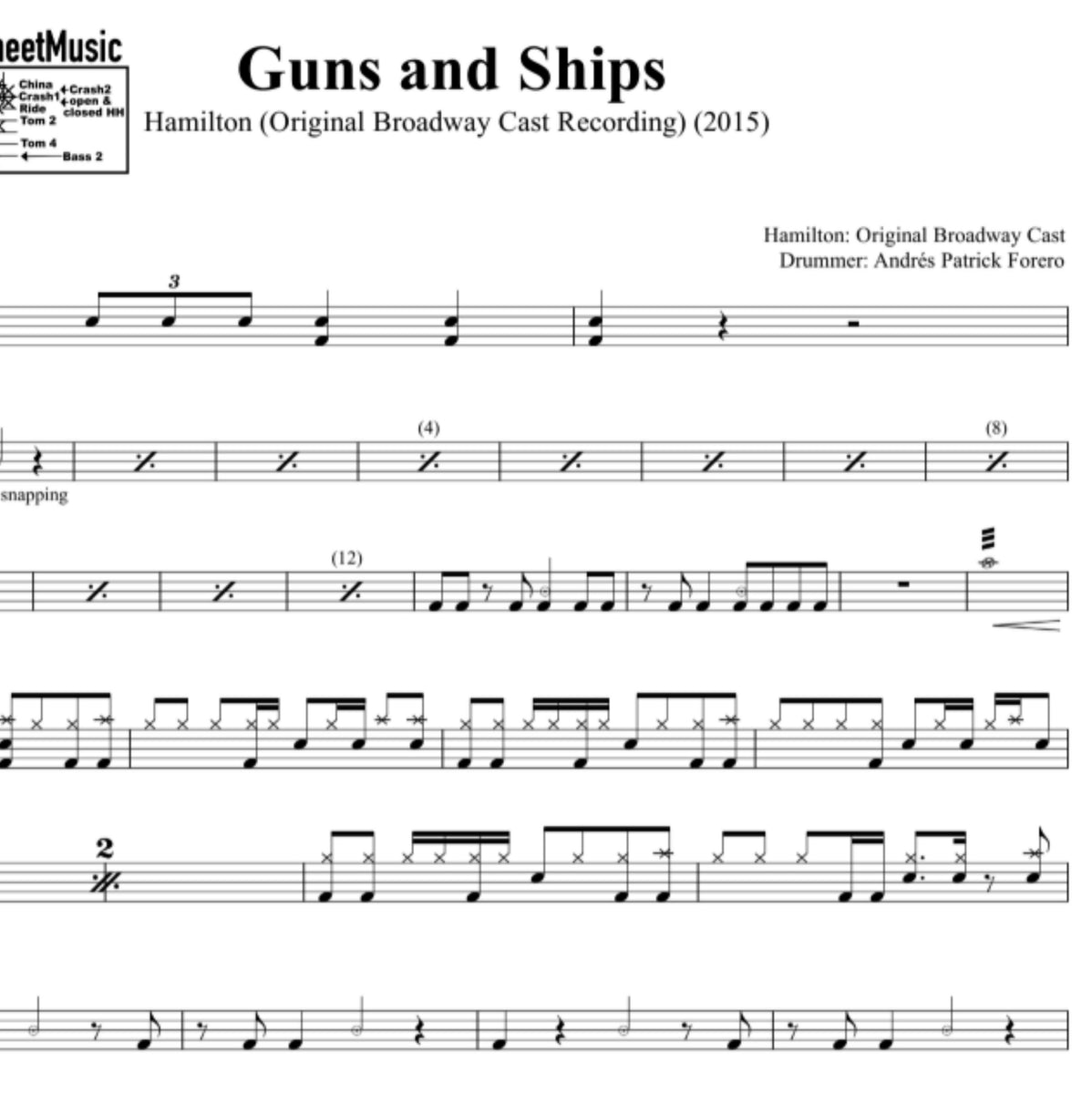 Guns and Ships - Hamilton: Original Broadway Cast - Drum Sheet Music ...