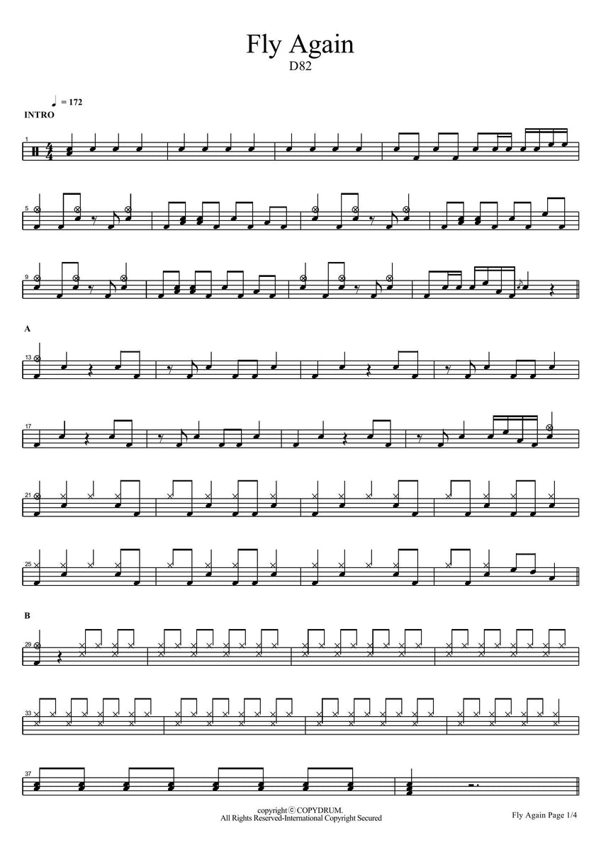 Fly Again - D82 - Full Drum Transcription / Drum Sheet Music - COPYDRU – DrumSetSheetMusic