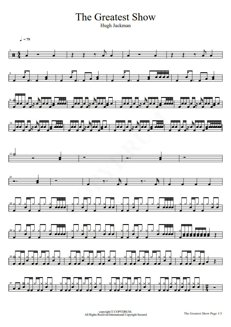 The Greatest Show - The Greatest Showman: the Movie Cast - Drum Sheet ...