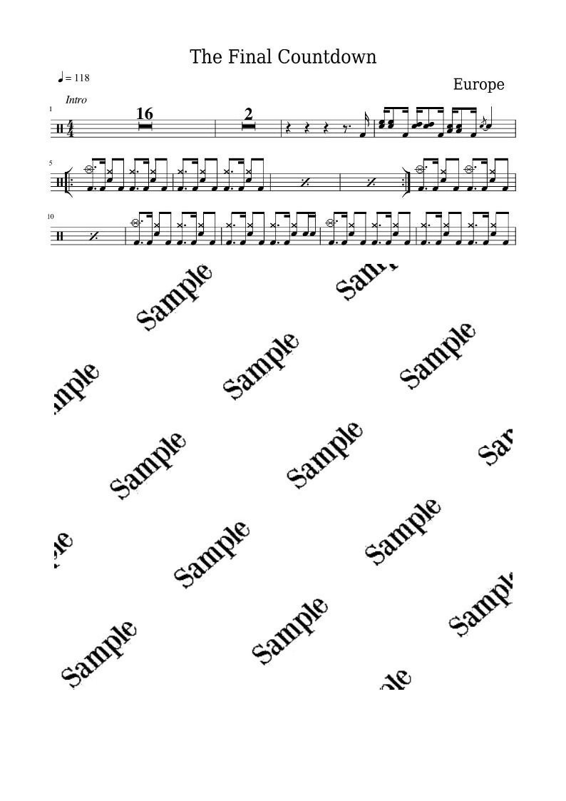 The Final Countdown - Europe - Drum Sheet Music - KiwiDrums ...