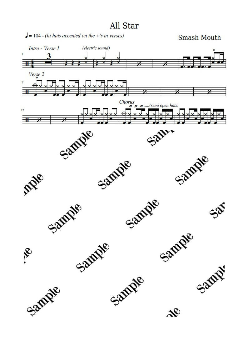 All Star - Smash Mouth - Drum Sheet Music - KiwiDrums – DrumSetSheetMusic