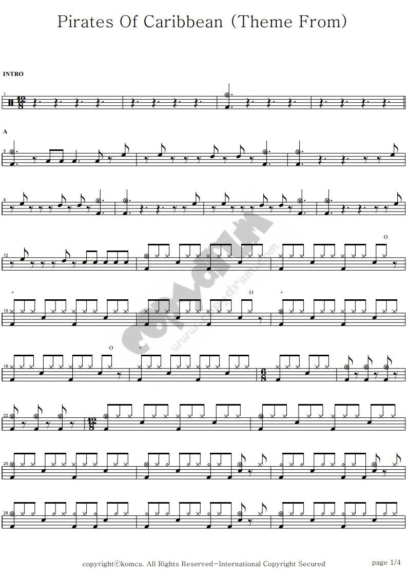 He's a Pirate (from Pirates of the Caribbean) - Maksim - Drum Sheet ...