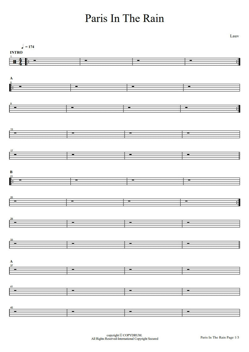 Paris in the Rain - Lauv - Drum Sheet Music - COPYDRUM – DrumSetSheetMusic