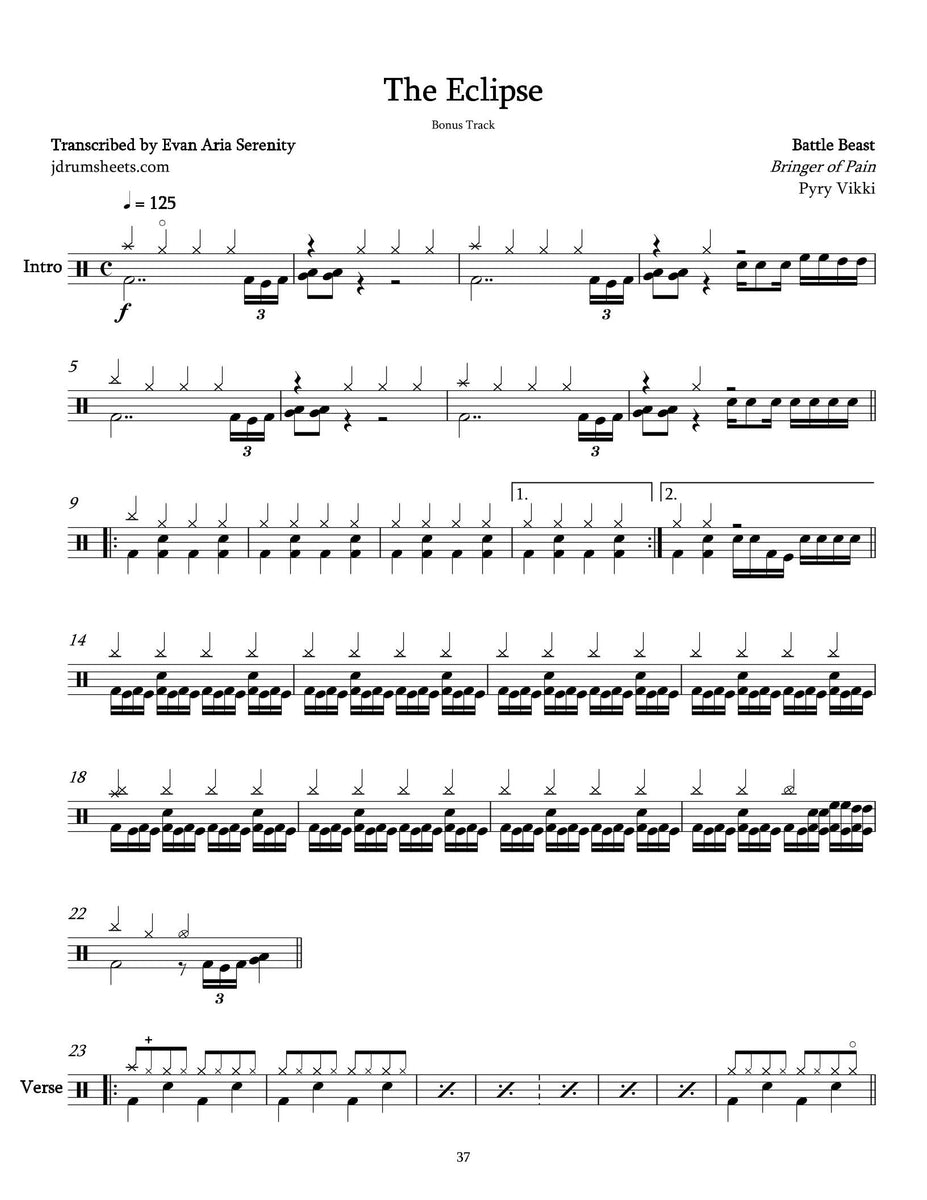 The Eclipse - Battle Beast - Drum Sheet Music - Jaslow Drum Sheets – DrumSetSheetMusic