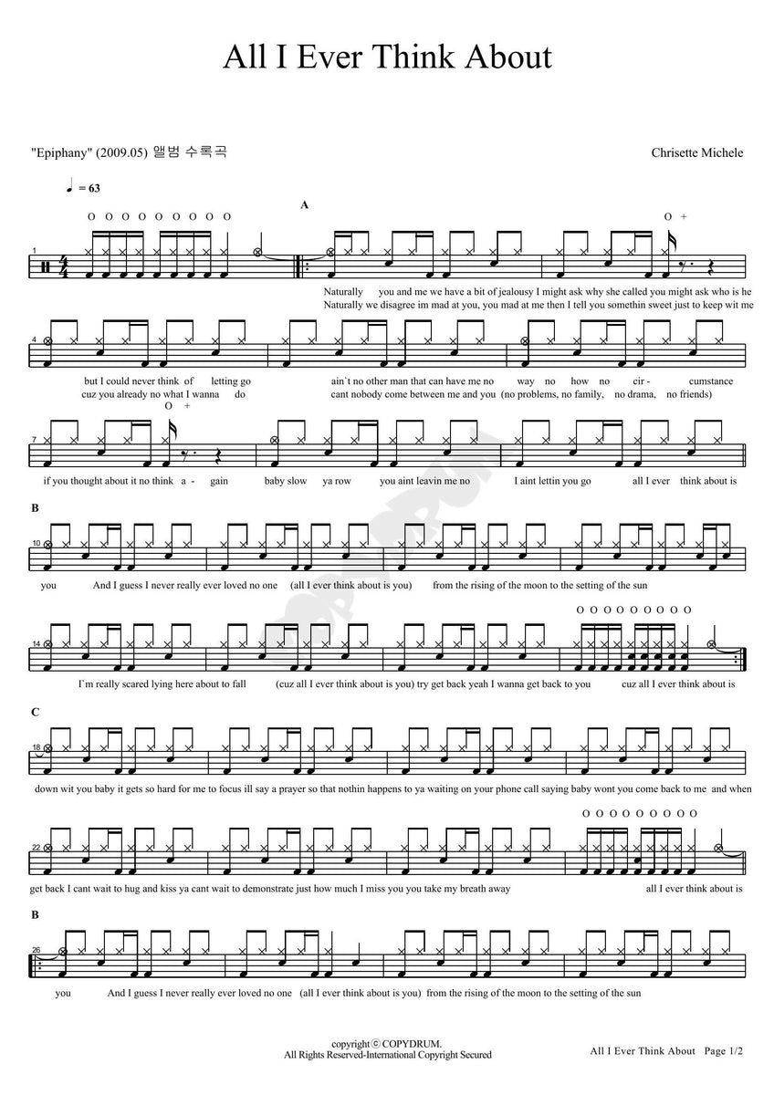 All I Ever Think About - Chrisette Michele - Drum Sheet Music ...