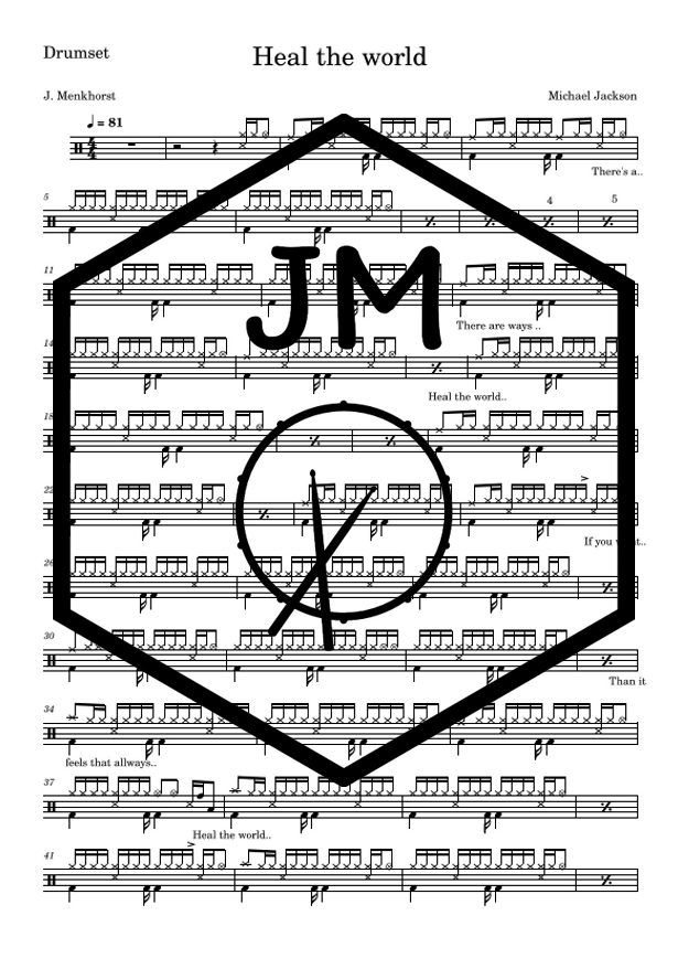Heal the World - Michael Jackson - Drum Sheet Music - JM Sheet Music ...