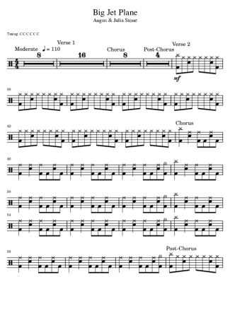 Big Jet Plane - Angus & Julia Stone - Drum Sheet Music - AriaMus.com – DrumSetSheetMusic