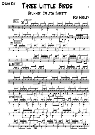 Three Little Birds - Bob Marley & The Wailers - Drum Sheet Music ...