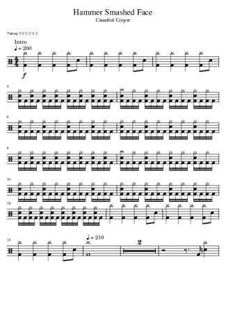 Hammer Smashed Face - Cannibal Corpse - Drum Sheet Music - AriaMus.com – DrumSetSheetMusic