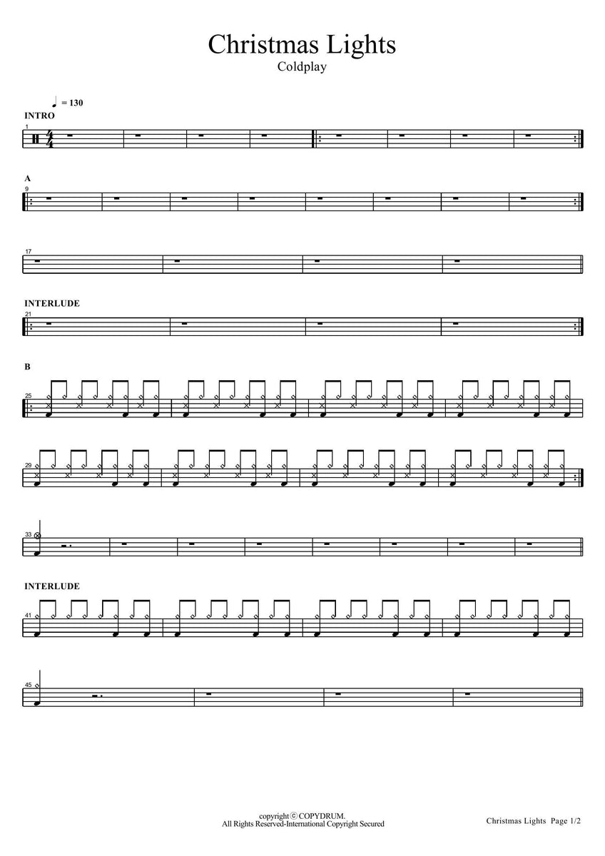 Christmas Lights - Coldplay - Drum Sheet Music - COPYDRUM ...