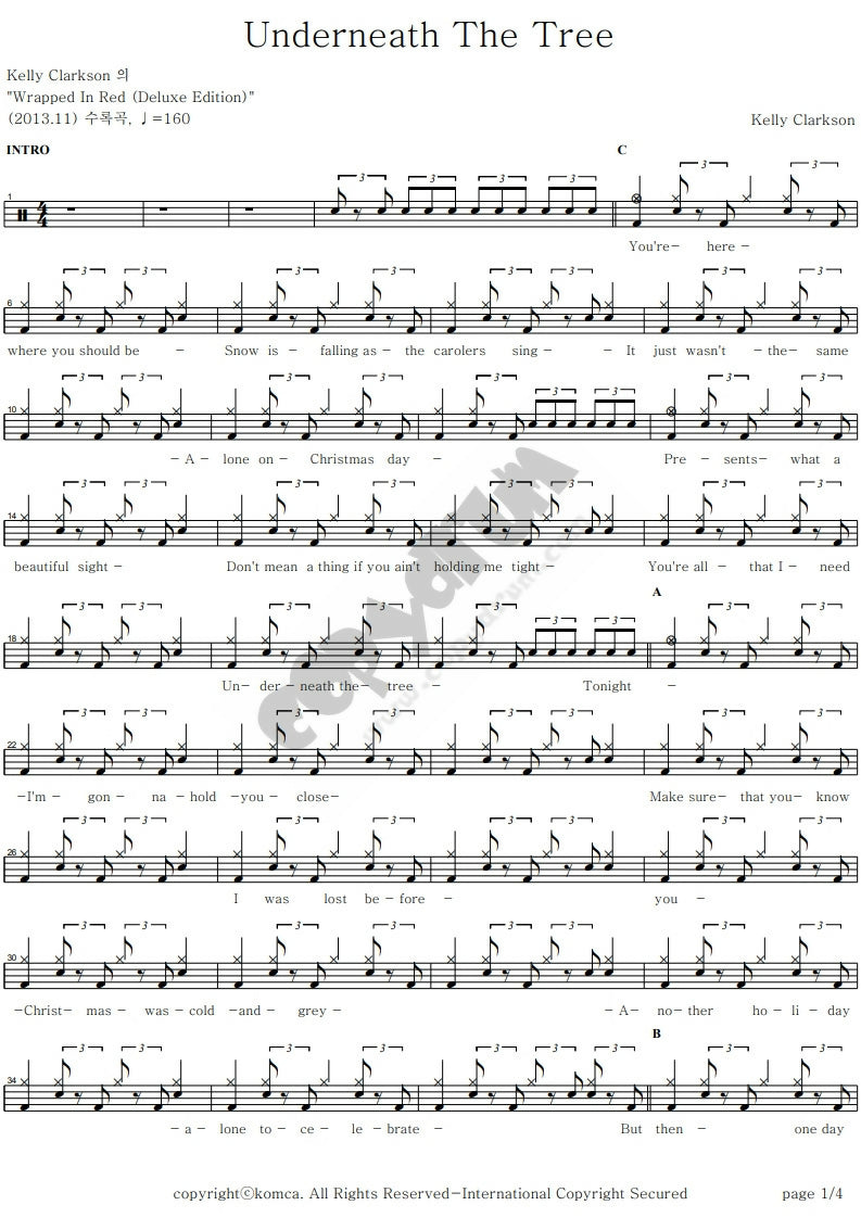 Underneath the Tree - Kelly Clarkson - Drum Sheet Music - COPYDRUM ...