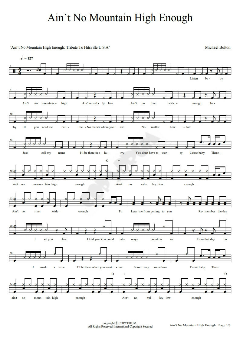 Ain't No Mountain High Enough (feat. Kelly Rowland) - Michael Bolton - Drum Sheet Music ...