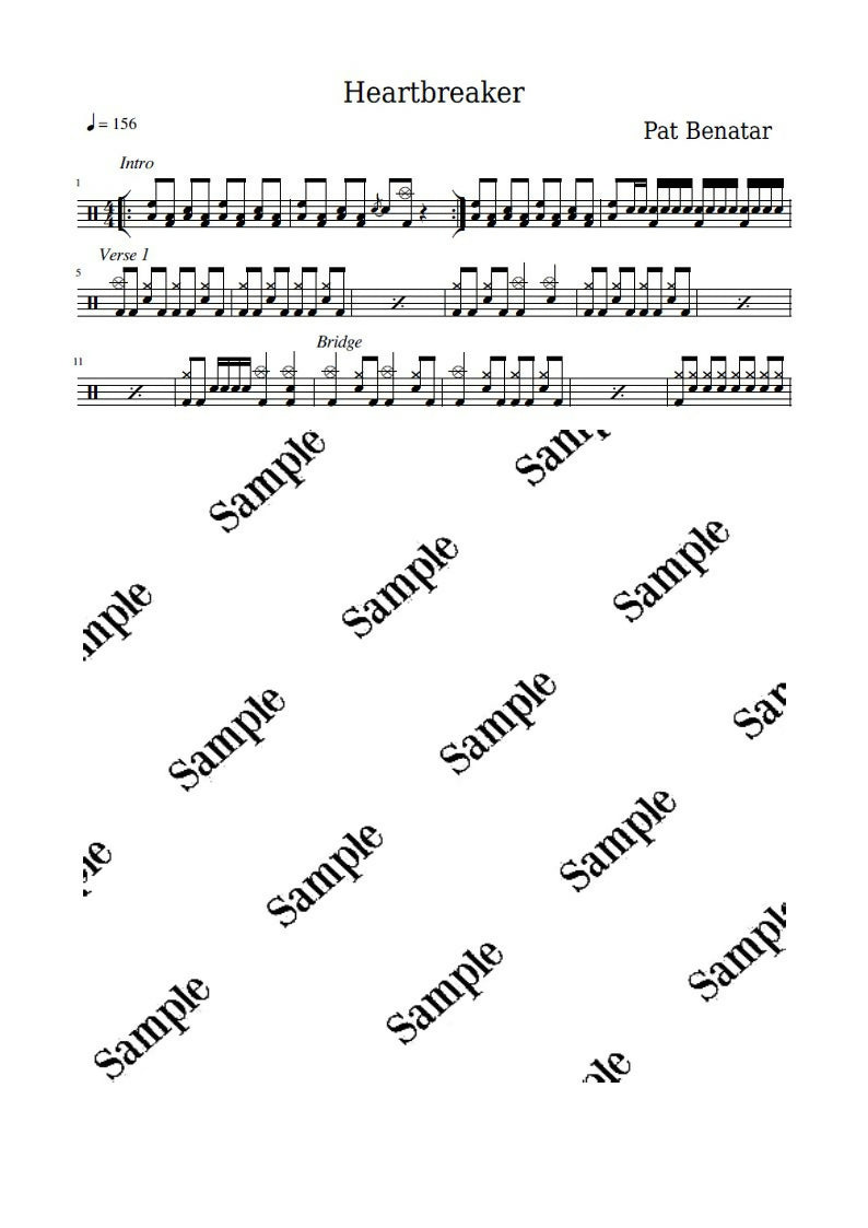Heartbreaker Pat Benatar Drum Sheet Music Kiwidrums 3491