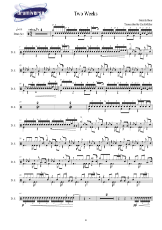 Two Weeks - Grizzly Bear - Drum Sheet Music - AriaMus.com – DrumSetSheetMusic