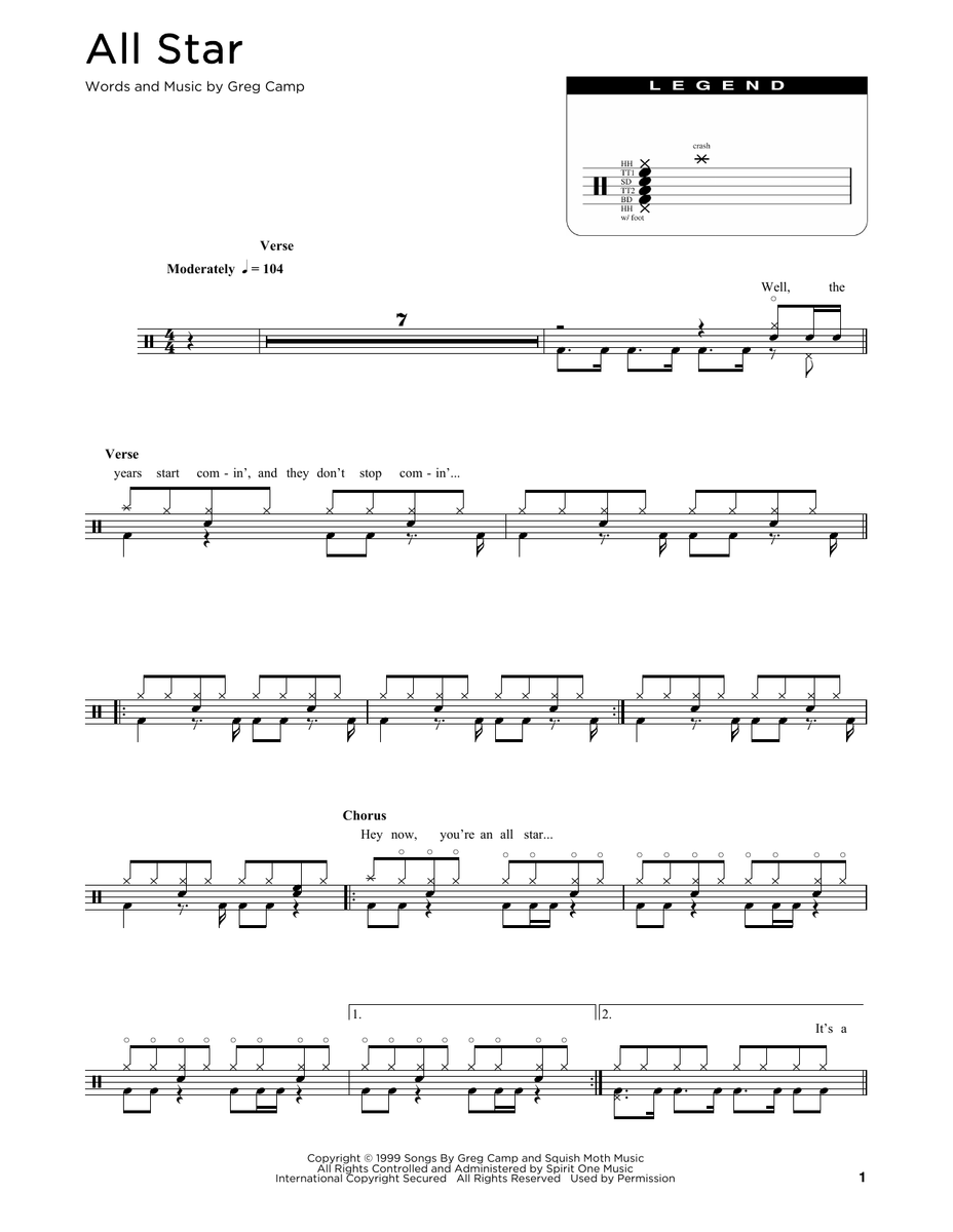 All Star - Smash Mouth - Drum Sheet Music - SheetMusicDirect DC ...