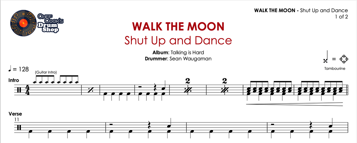Shut Up and Dance - Walk the Moon - Drum Sheet Music - Chef Cook ...