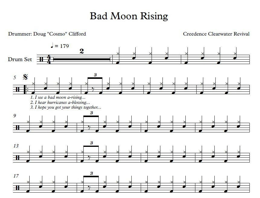 Bad Moon Rising - Creedence Clearwater Revival (CCR) - Full Drum Trans ...