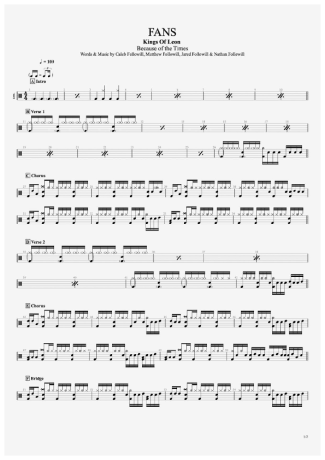 Fans - Kings of Leon - Drum Sheet Music - AriaMus.com – DrumSetSheetMusic
