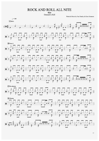 Rock and Roll All Nite - Kiss - Drum Sheet Music - AriaMus.com ...