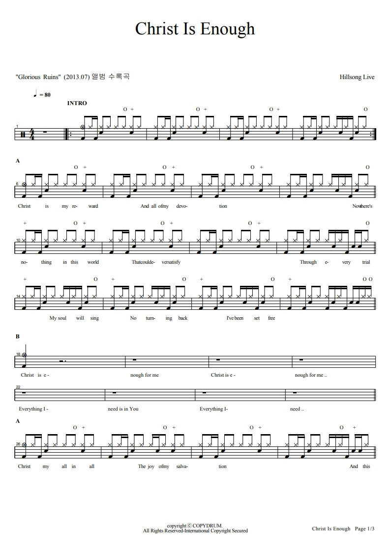 Christ Is Enough (Live) - Hillsong Worship - Drum Sheet Music ...
