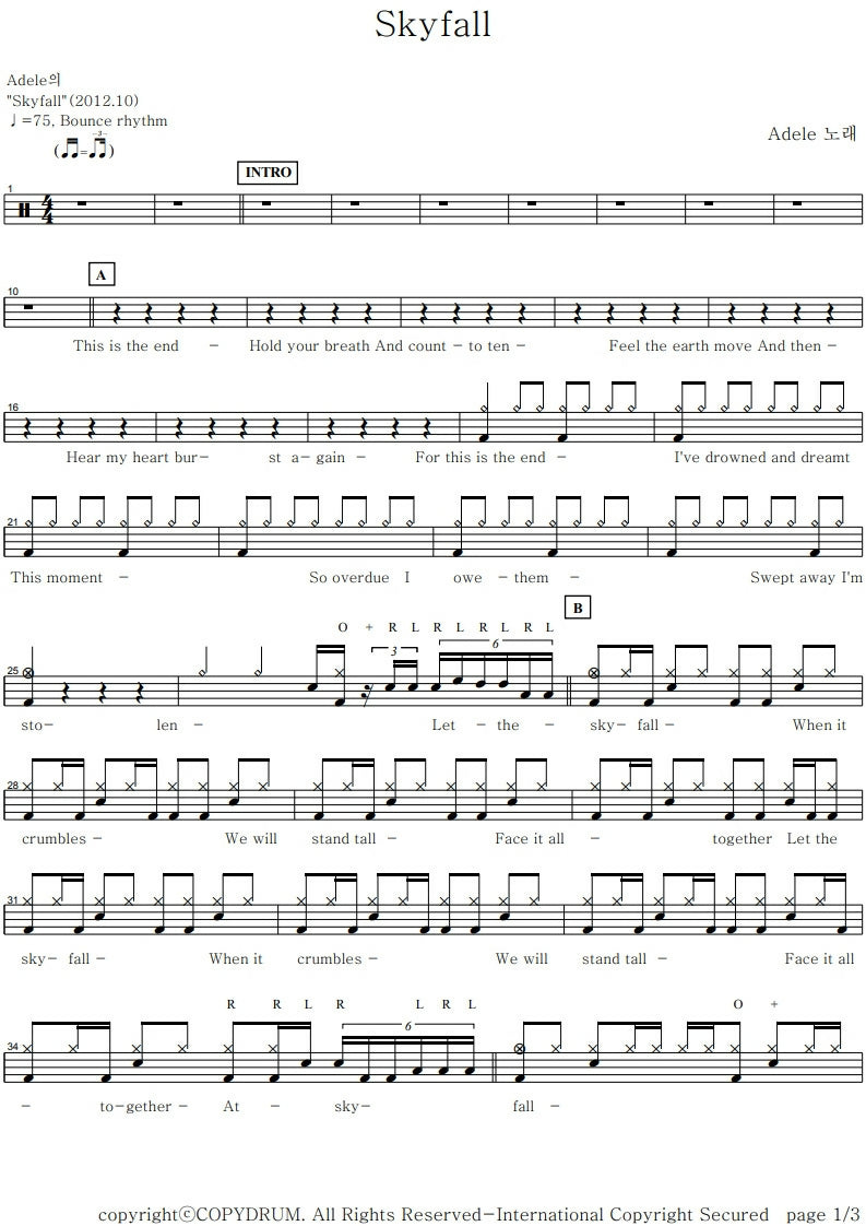 Skyfall - Adele - Drum Sheet Music - COPYDRUM – DrumSetSheetMusic