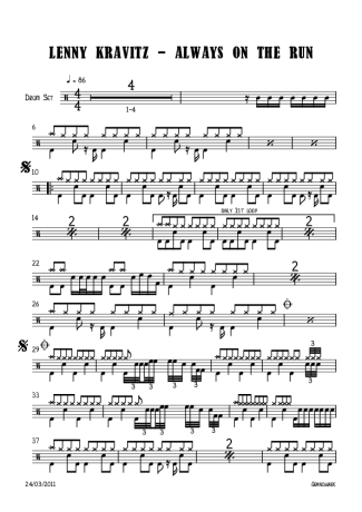 Always on the Run - Lenny Kravitz - Drum Sheet Music - AriaMus.com – DrumSetSheetMusic
