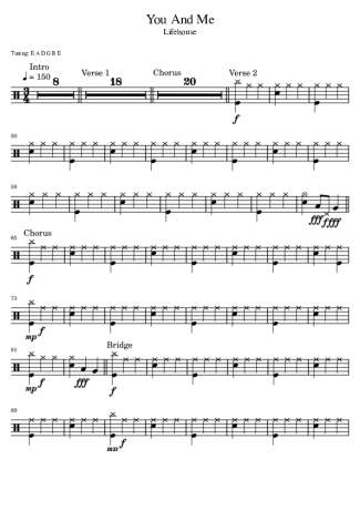 You and Me - Lifehouse - Drum Sheet Music - AriaMus.com – DrumSetSheetMusic