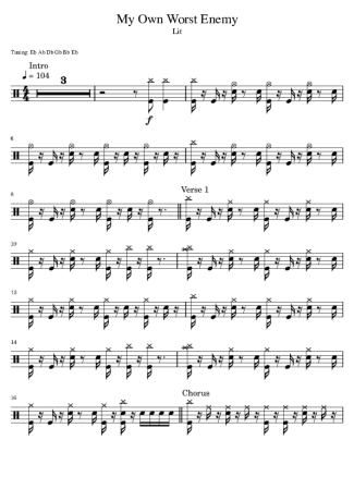 My Own Worst Enemy - Lit - Drum Sheet Music - AriaMus.com ...