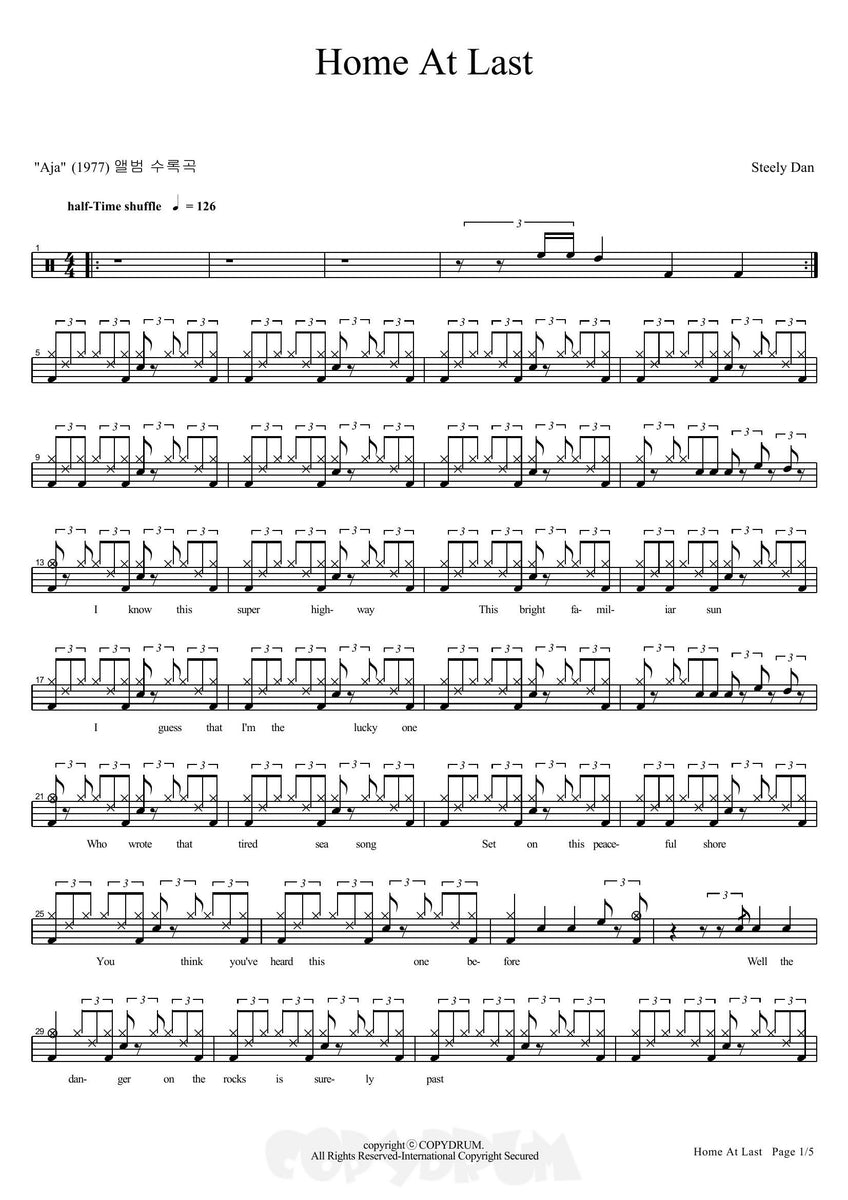 Home At Last - Steely Dan - Full Drum Transcription / Drum Sheet Music – DrumSetSheetMusic