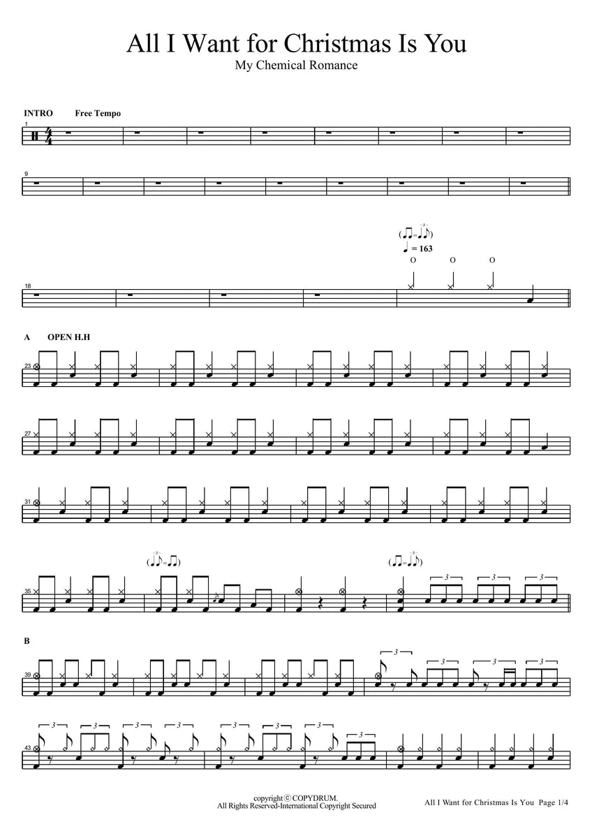 All I Want for Christmas Is You - My Chemical Romance - Drum Sheet ...