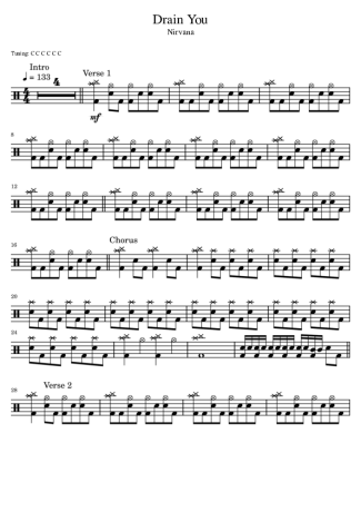 Drain You - Nirvana - Drum Sheet Music - AriaMus.com – DrumSetSheetMusic