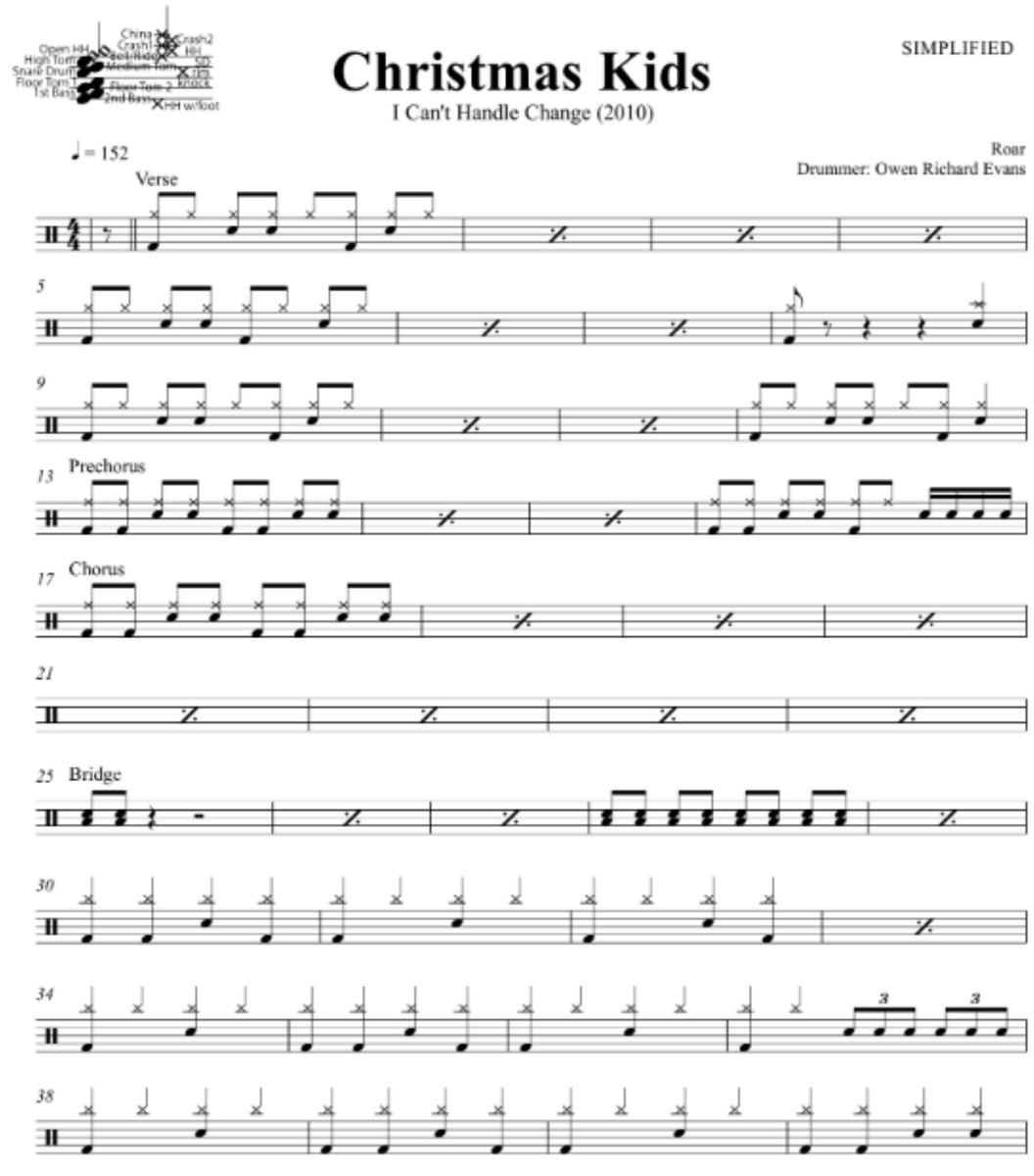 Christmas Kids - Roar - Drum Sheet Music - DrumSetSheetMusic.com