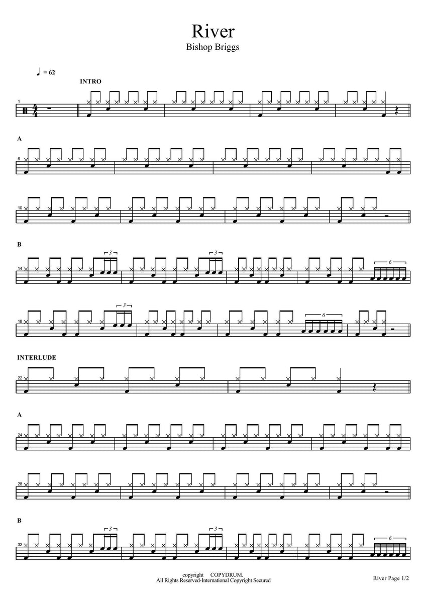River - Bishop Briggs - Full Drum Transcription / Drum Sheet Music - C – DrumSetSheetMusic