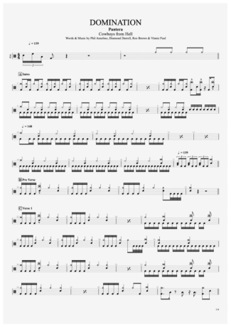 Domination - Pantera - Drum Sheet Music - AriaMus.com – DrumSetSheetMusic