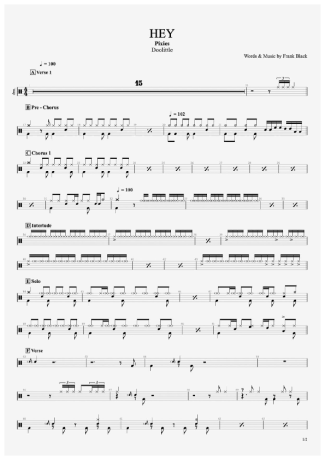 Hey - Pixies - Drum Sheet Music - AriaMus.com – DrumSetSheetMusic