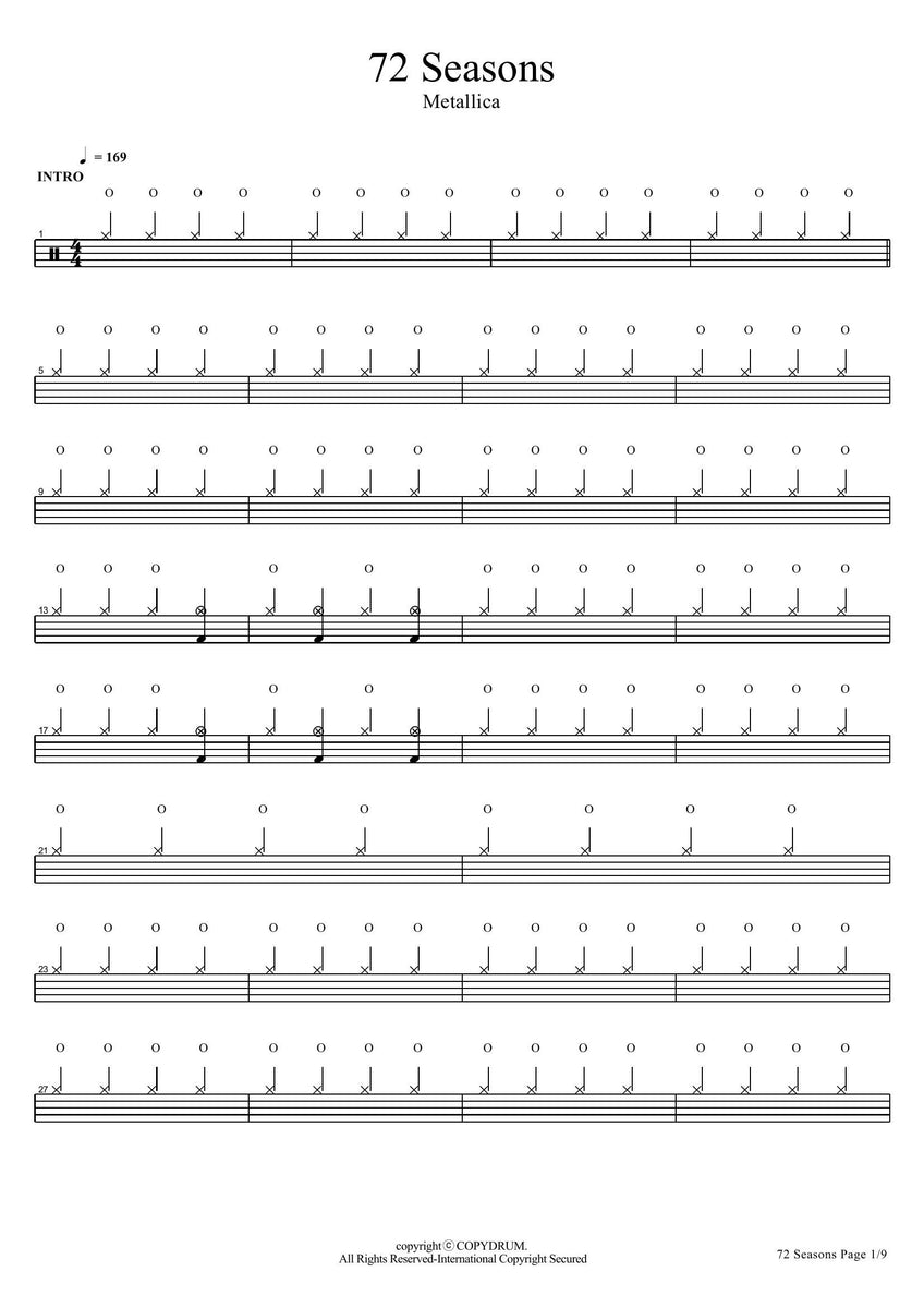 72 Seasons - Metallica - Drum Sheet Music - COPYDRUM – DrumSetSheetMusic
