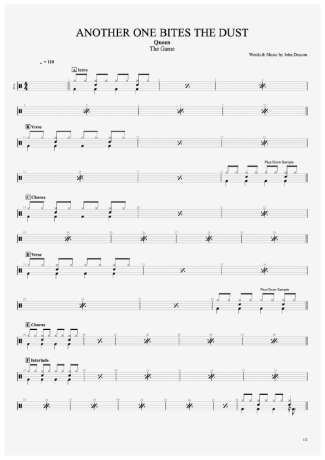 Another One Bites the Dust - Queen - Drum Sheet Music - AriaMus.com ...