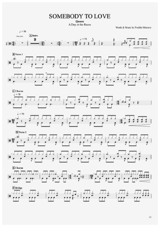 Somebody to Love - Queen - Drum Sheet Music - AriaMus.com ...