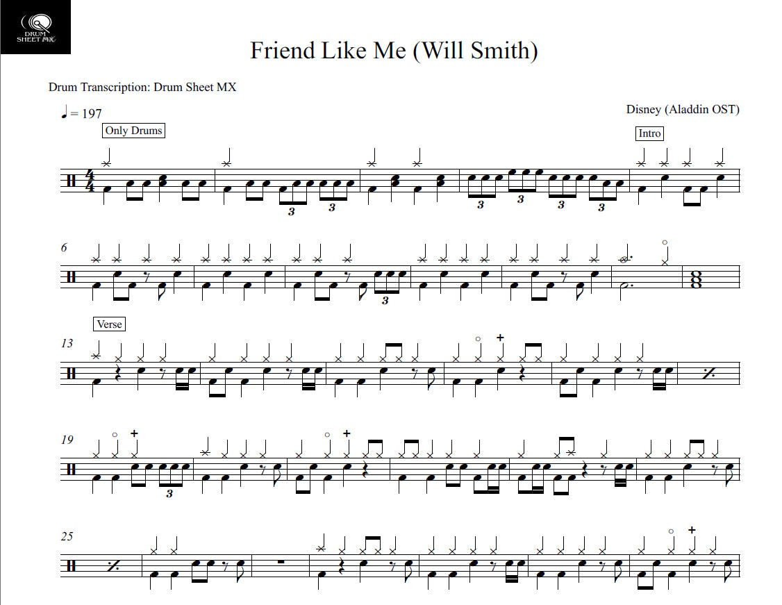 Friend Like Me - Will Smith - Drum Sheet Music - Drum Sheet MX ...