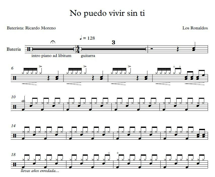 No Puedo Vivir Sin Ti - Los Ronaldos - Drum Sheet Music - Franki Bio ...