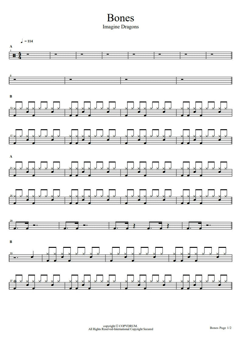 Bones - Imagine Dragons - Drum Sheet Music - COPYDRUM – DrumSetSheetMusic