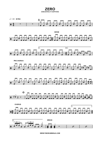 Zero - The Smashing Pumpkins - Drum Sheet Music - AriaMus.com – DrumSetSheetMusic