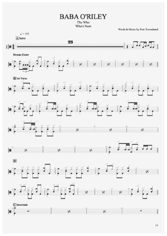 Baba O'Riley - The Who - Drum Sheet Music - AriaMus.com – DrumSetSheetMusic