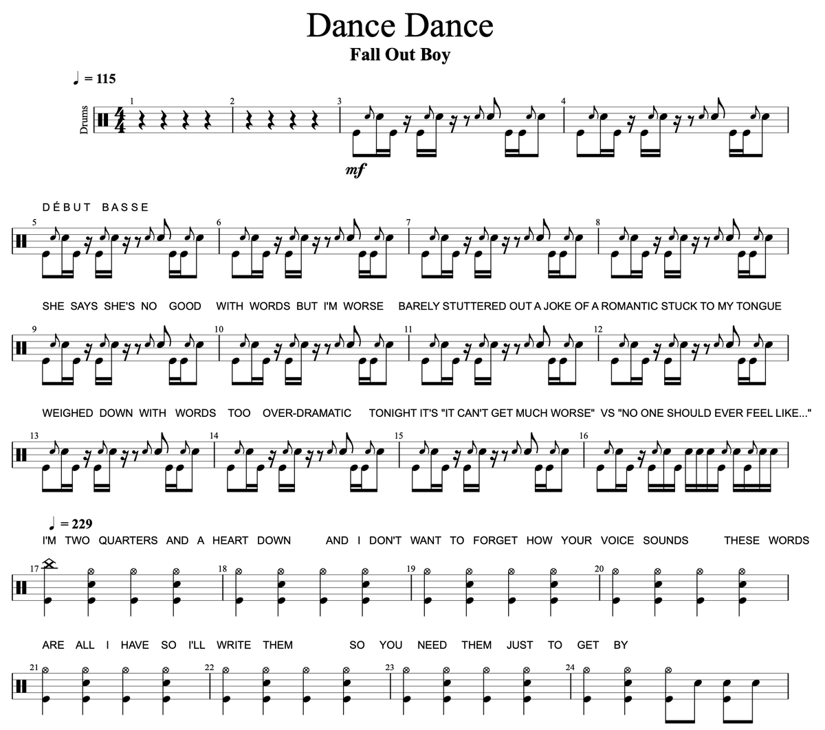 Dance, Dance - Fall Out Boy - Full Drum Transcription / Drum Sheet Mus – DrumSetSheetMusic