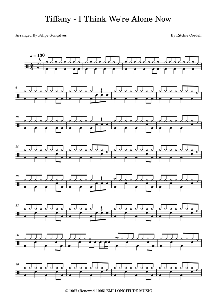 I Think We're Alone Now - Tiffany - Drum Sheet Music - SheetMusicDirect ...