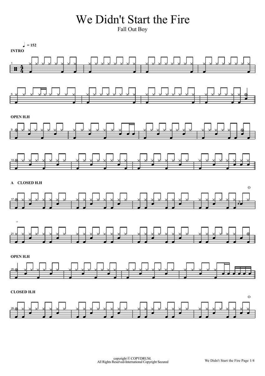 We Didn't Start the Fire - Fall Out Boy - Full Drum Transcription / Dr ...